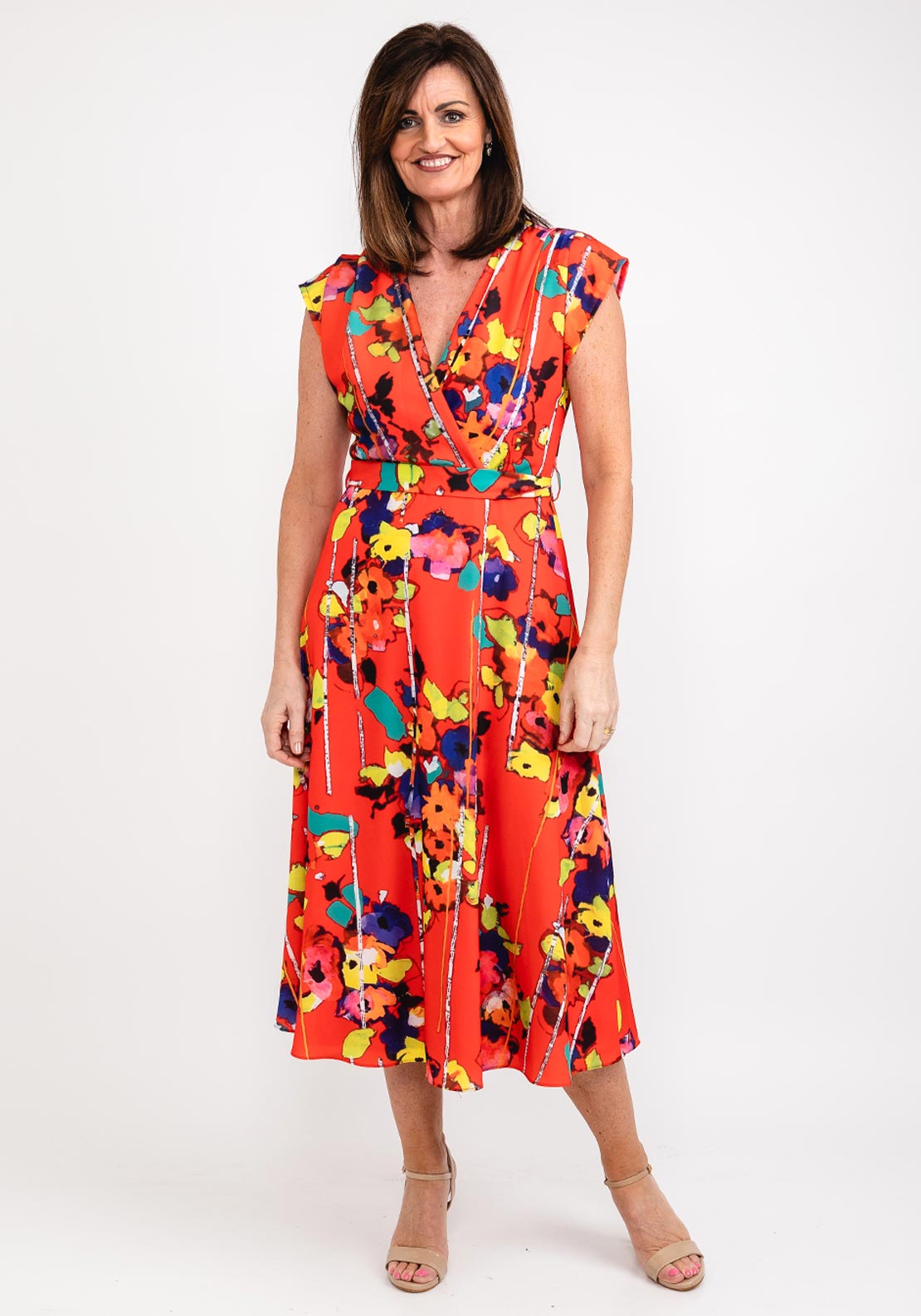 Ella Boo Abstract Floral Print Maxi Dress, Red Multi - McElhinneys