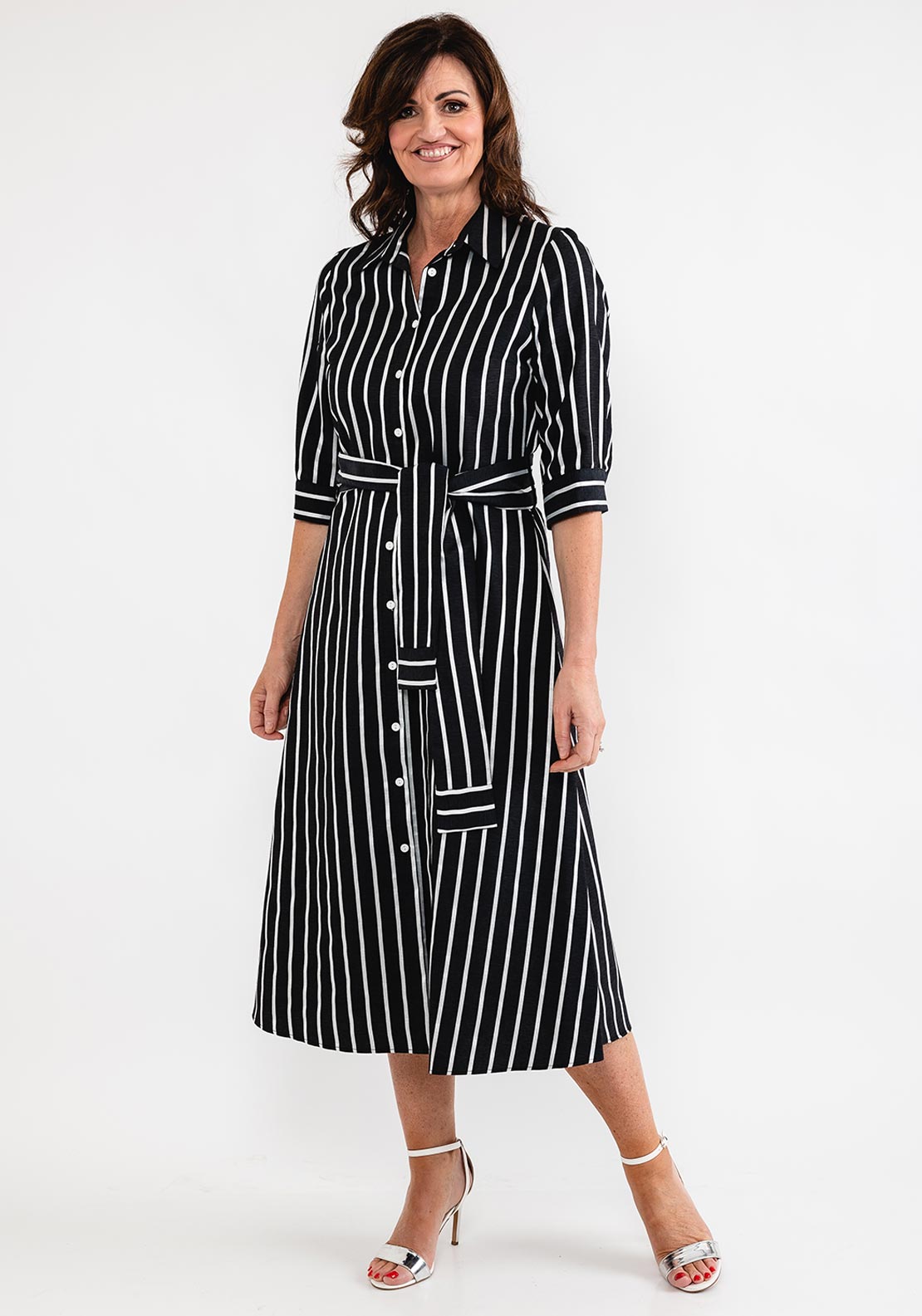 Ella Boo Striped Maxi Shirt Dress, Black & White - McElhinneys