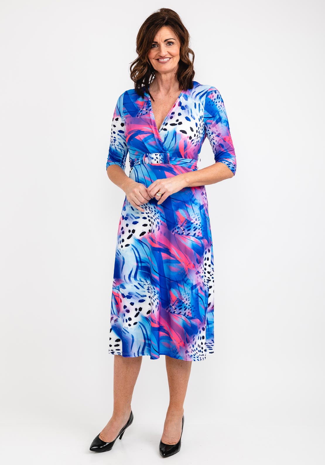 Ella Boo Mix Print Midi Dress, Blue Multi - McElhinneys