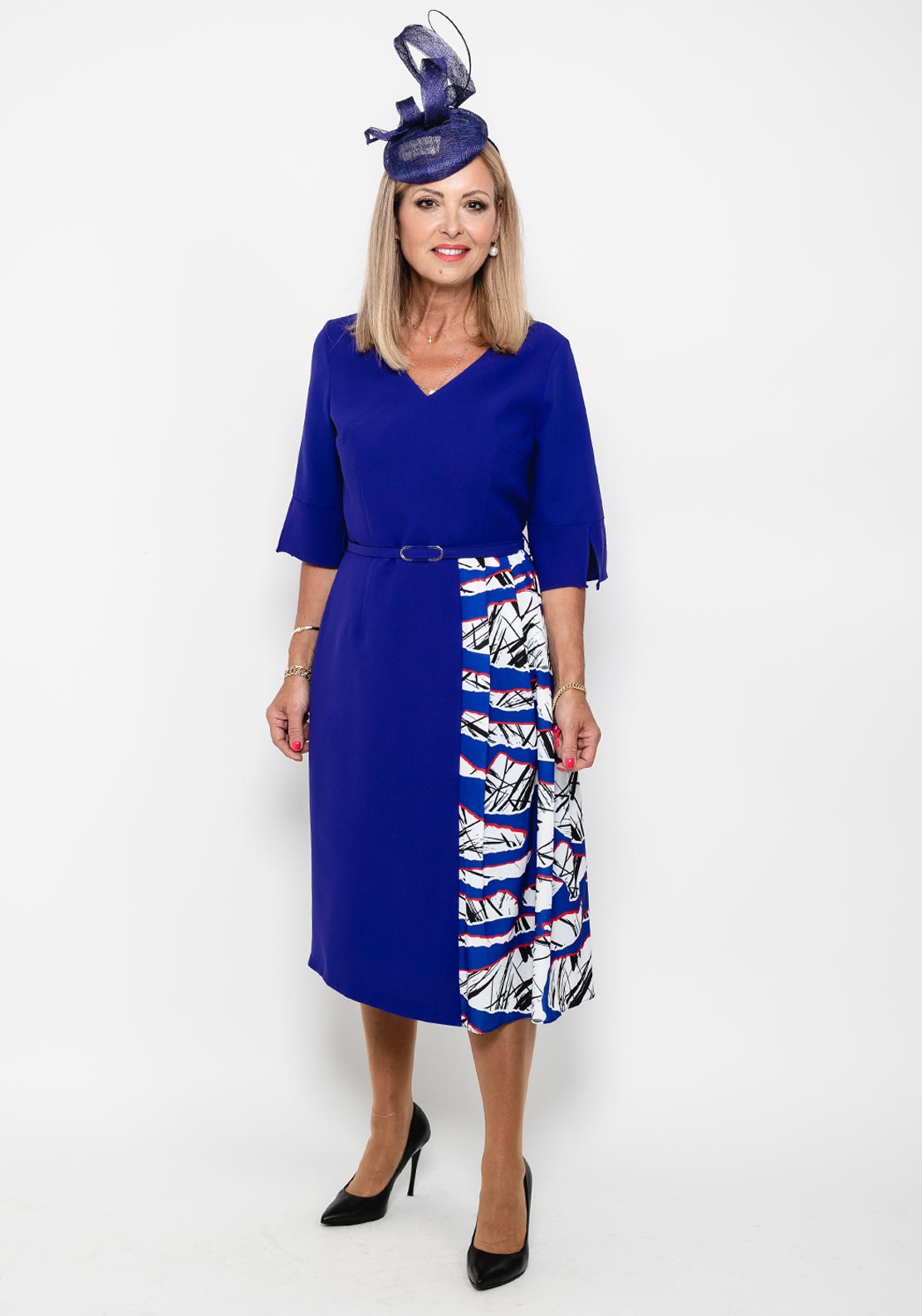 Ella Boo Print Pleat Panel Midi Dress, Purple - McElhinneys