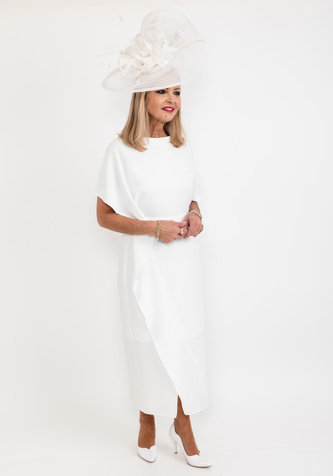 Ella Boo Drape Side Detail Maxi Dress, Ecru - McElhinneys