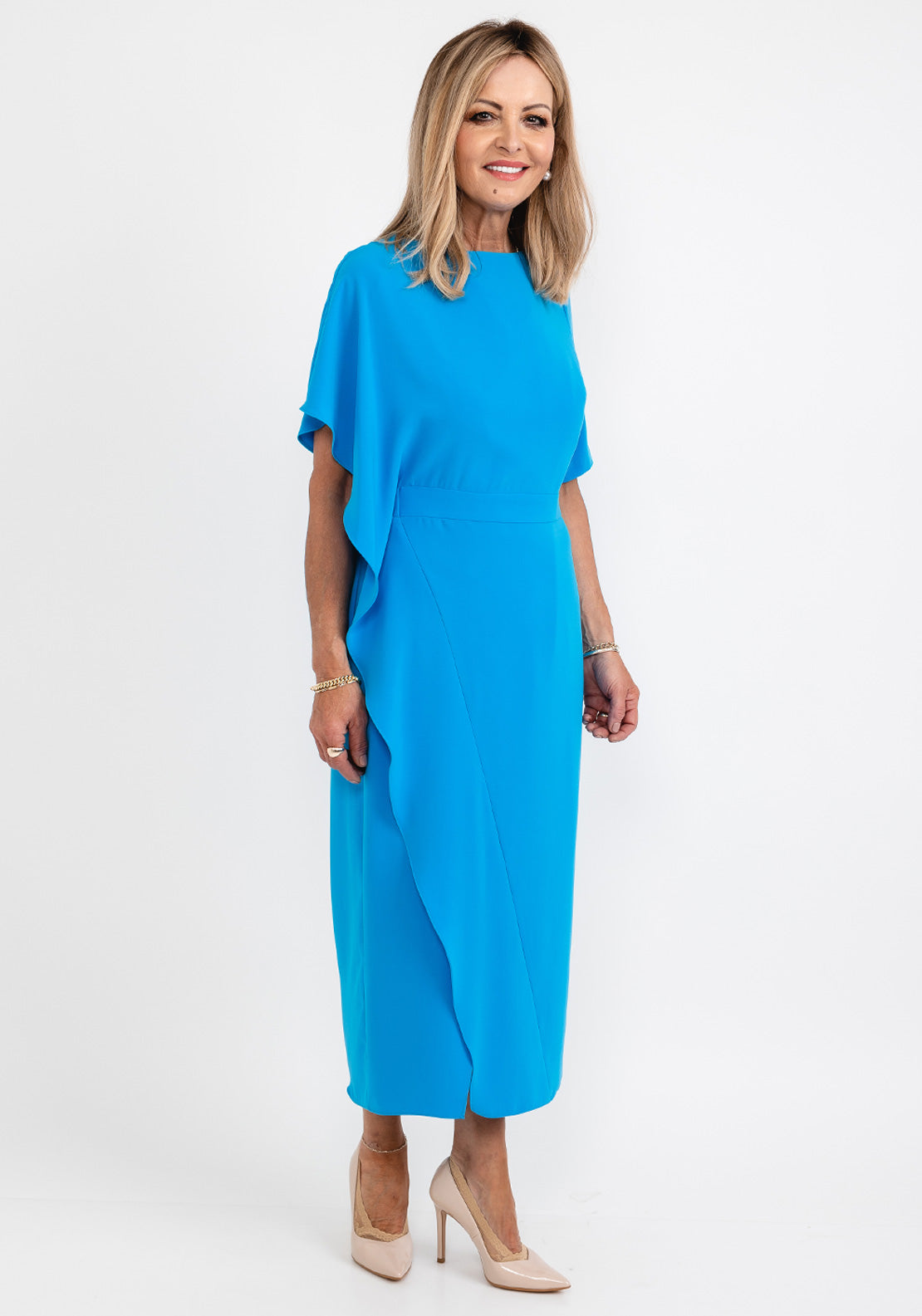 Ella Boo Drape Side Detail Maxi Dress, Ocean - McElhinneys