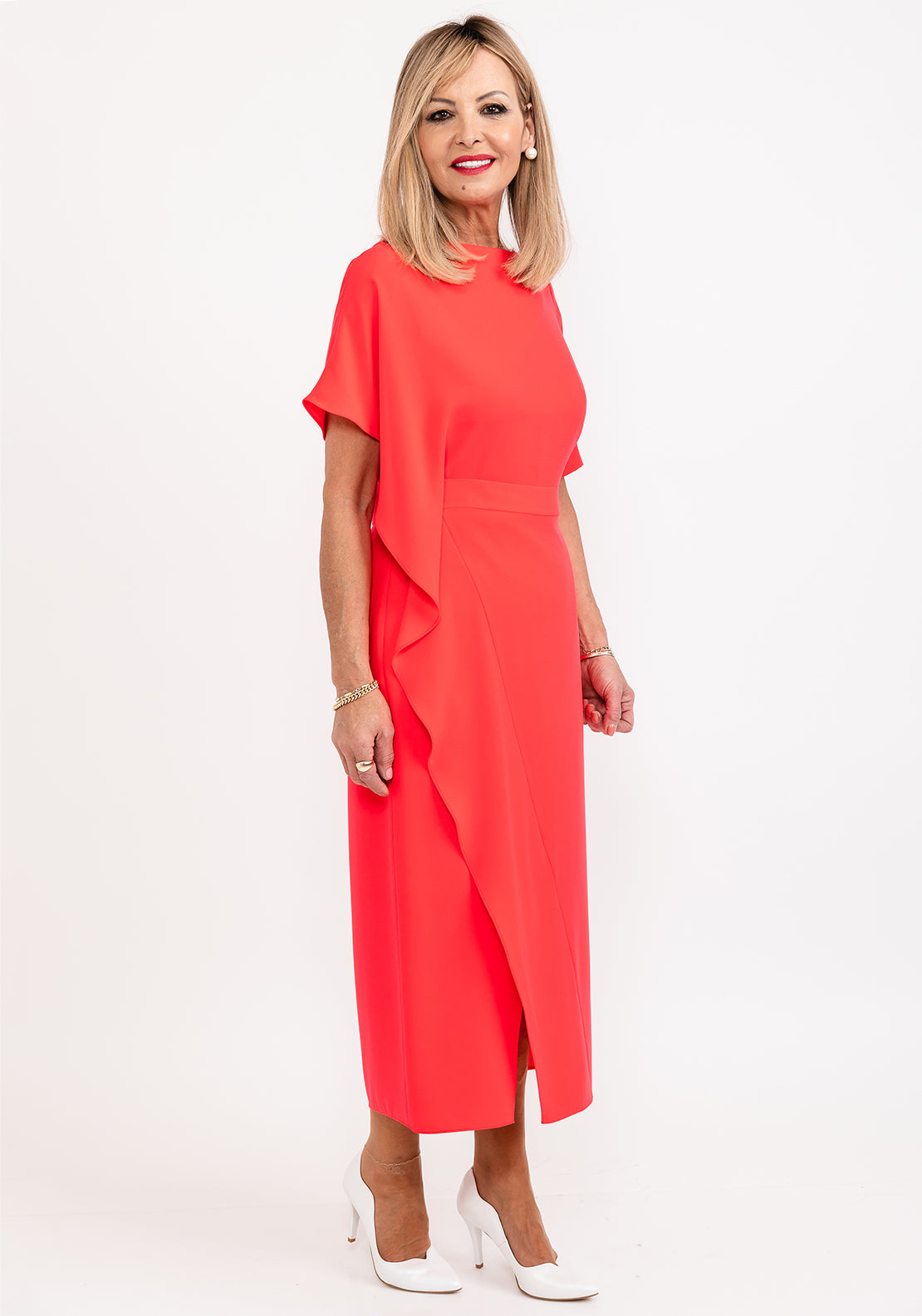 Ella Boo Drape Side Detail Maxi Dress, Red - McElhinneys