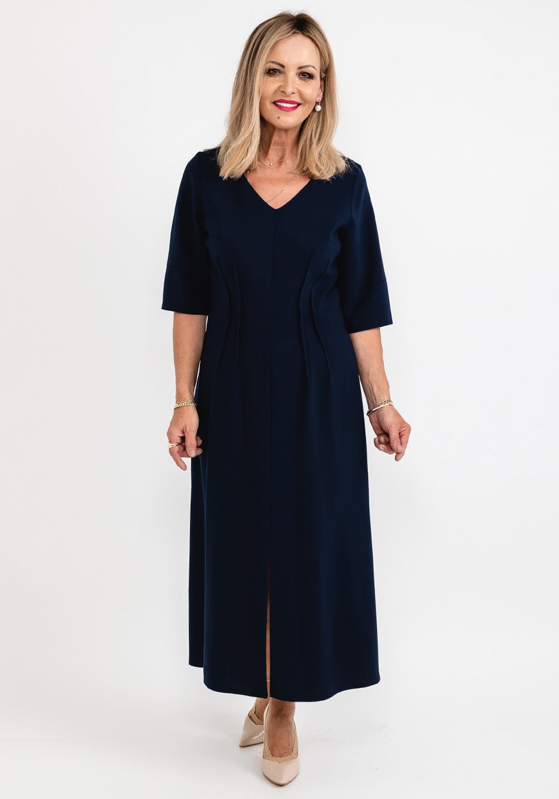 Ella Boo Seamed Ruching Maxi Dress, Navy - McElhinneys