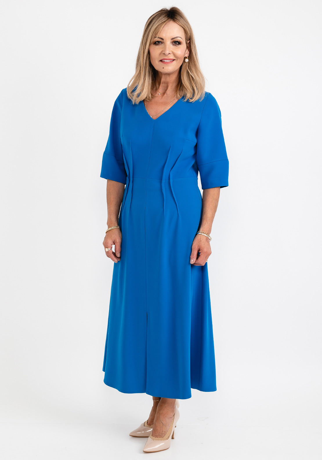 Ella Boo Seamed Ruching Maxi Dress, Blue - McElhinneys