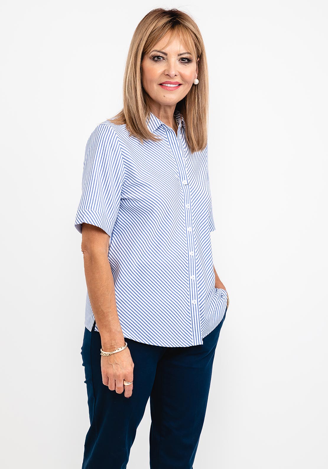 ERFO Striped Short Sleeve Light Shirt, Blue - McElhinneys