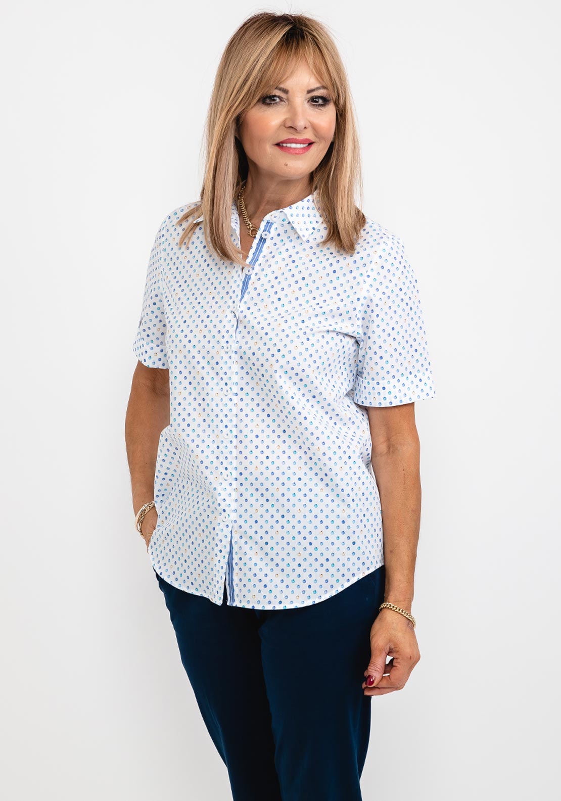 ERFO Bubble Short Sleeve Light Shirt, White & Blue - McElhinneys