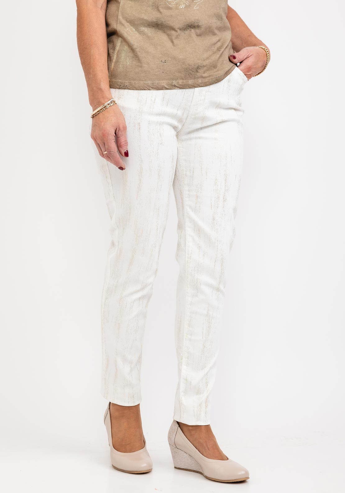 Eva Kayan Metallic Shimmer Skinny Jeans, Off White - McElhinneys