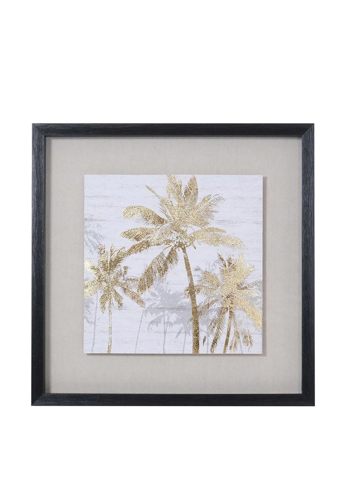 Fern Cottage Gold Leaf Palm Tree Framed Art, 50x50cm - McElhinneys