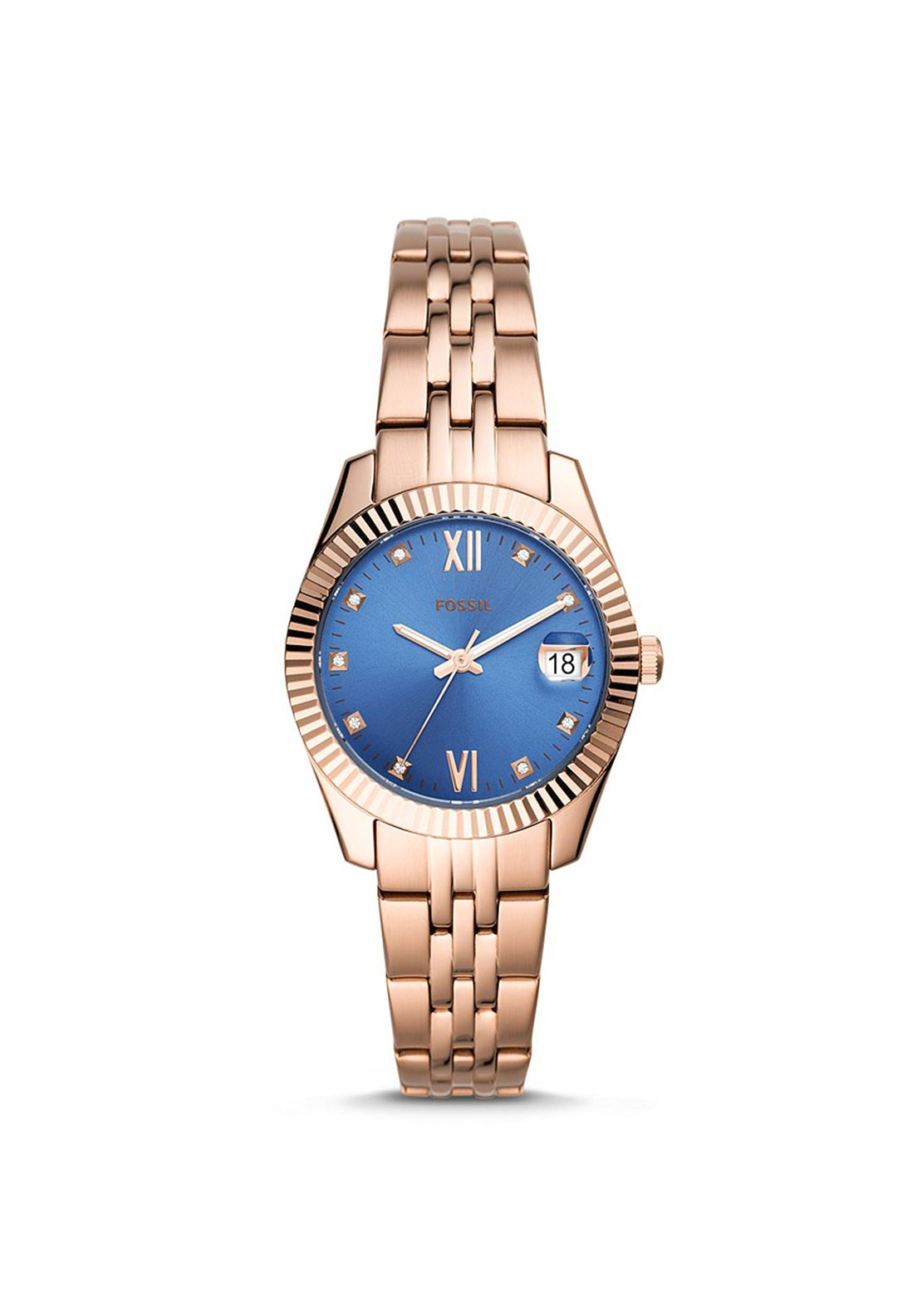 Fossil Scarlette Mini Three-Hand Stainless Steel Watch, Rose Gold & Bl ...