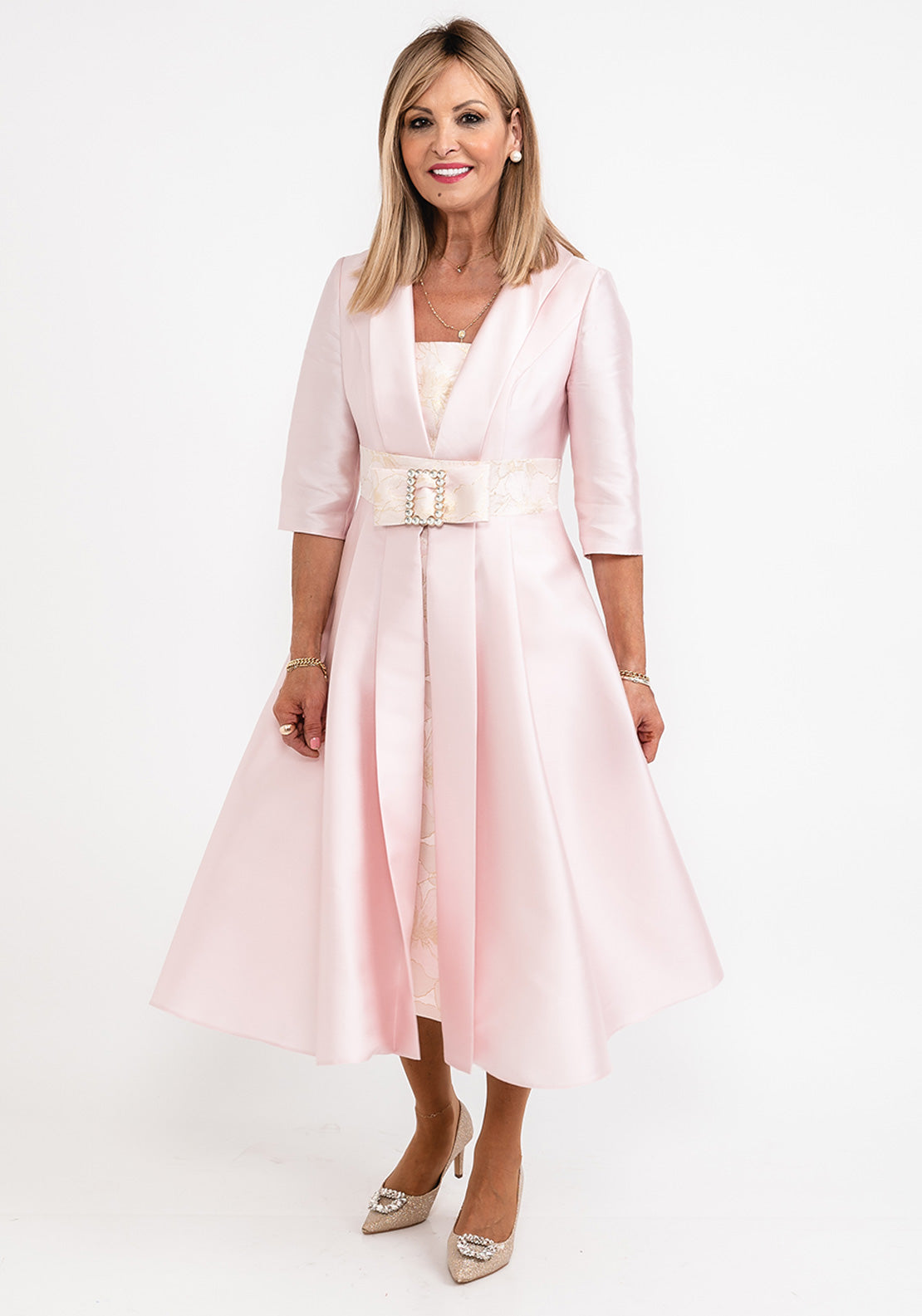 Gabriela Sanchez Jaquard Floral A-Line Dress, Blush Pink - McElhinneys