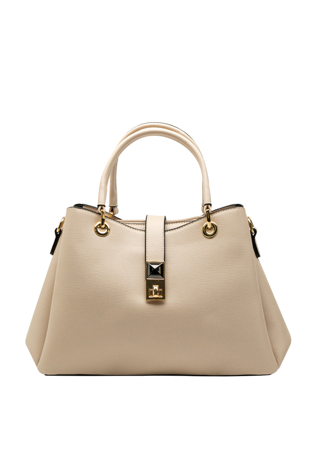Zen Collection Gold Clasped Shopper Bag, Beige - McElhinneys