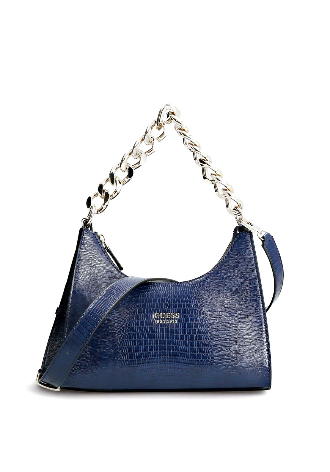 Guess Tullia Croc Print Hobo Bag, Midnight - McElhinneys