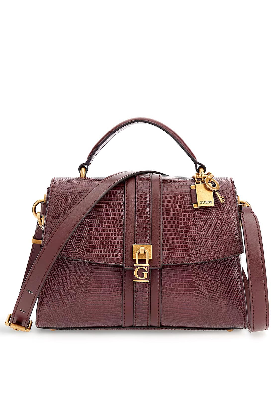 Guess Ginevra Python Print Mini Grab Bag, Merlot - McElhinneys