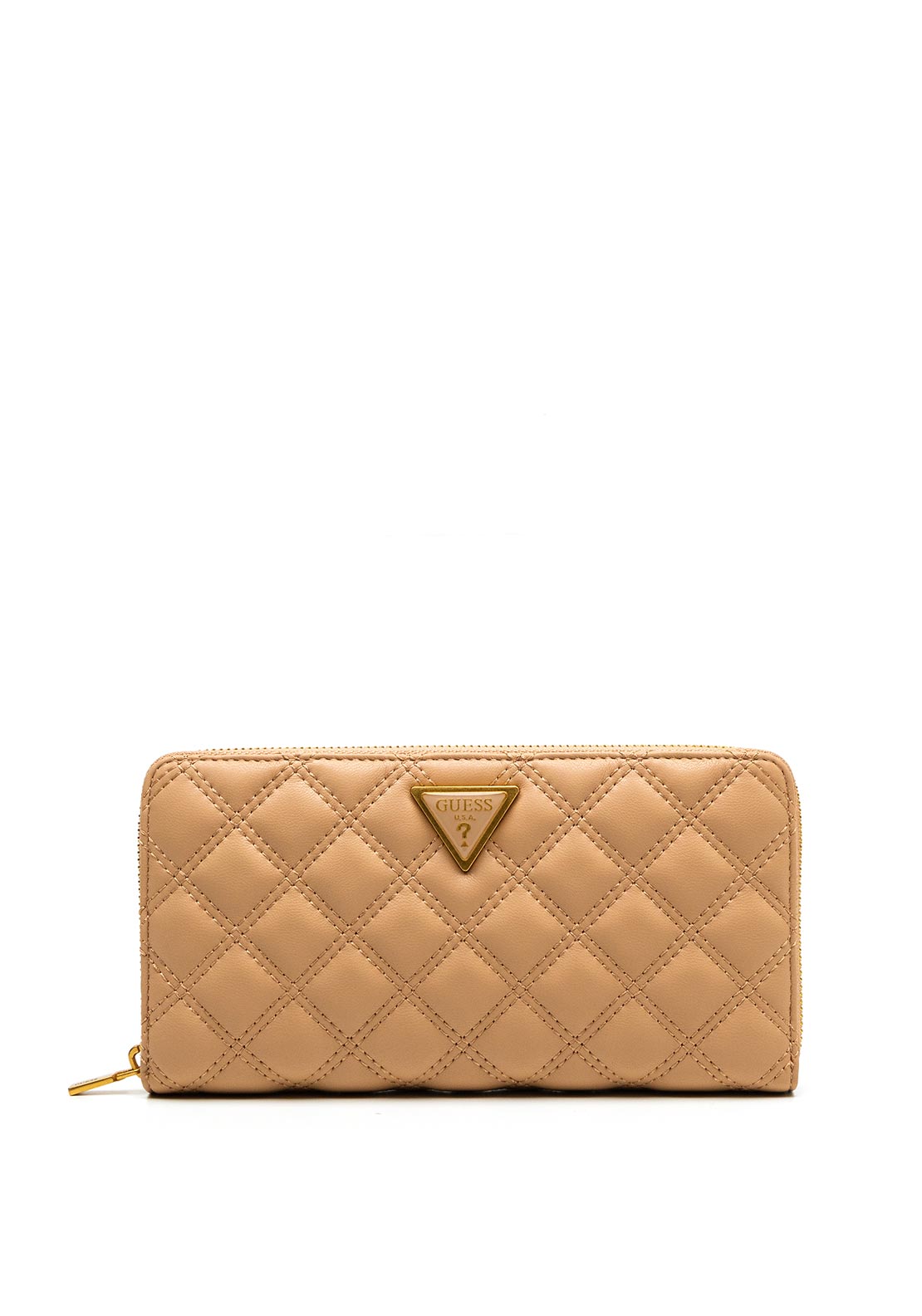 Guess Guilly Large Quilted Zip Around Wallet, Beige - McElhinneys