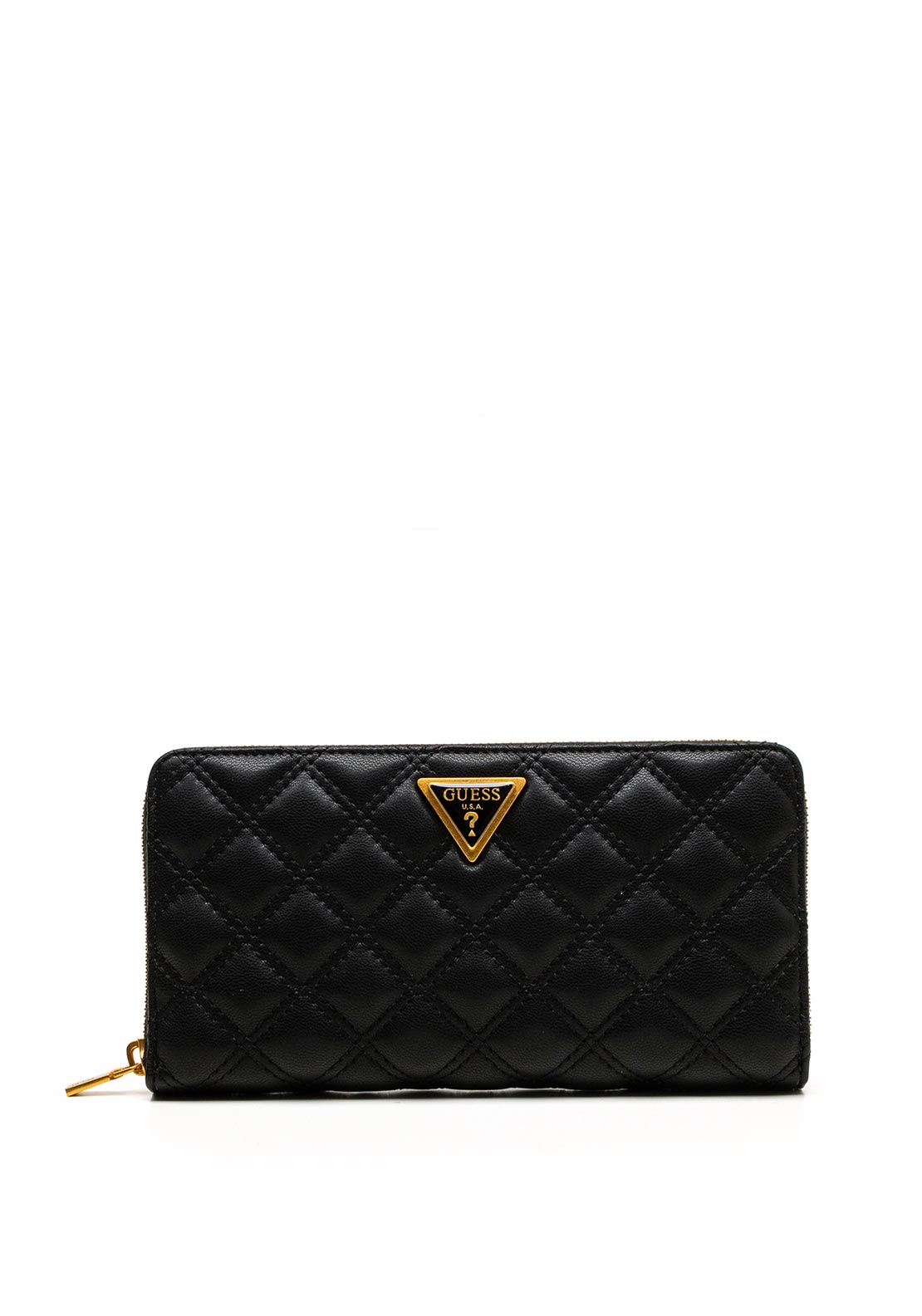 Guess Guilly Large Quilted Zip Around Wallet, Black - McElhinneys