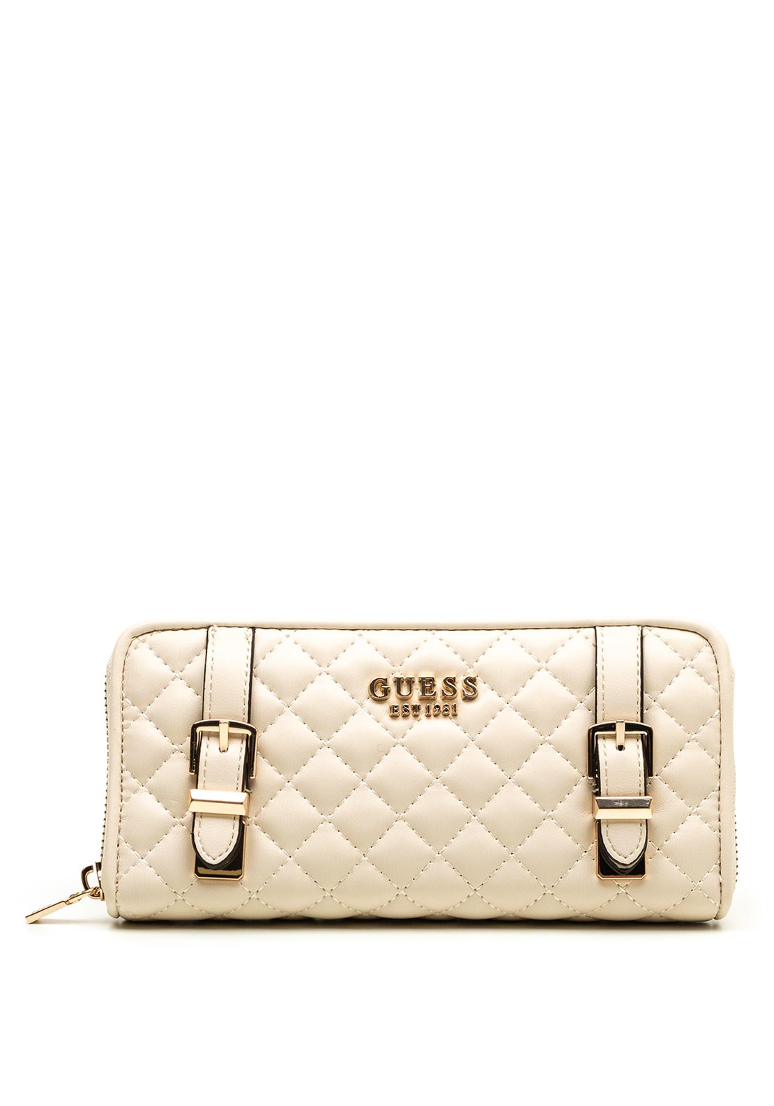 Guess Adam Quilted Large Zip Around Wallet, Stone - McElhinneys