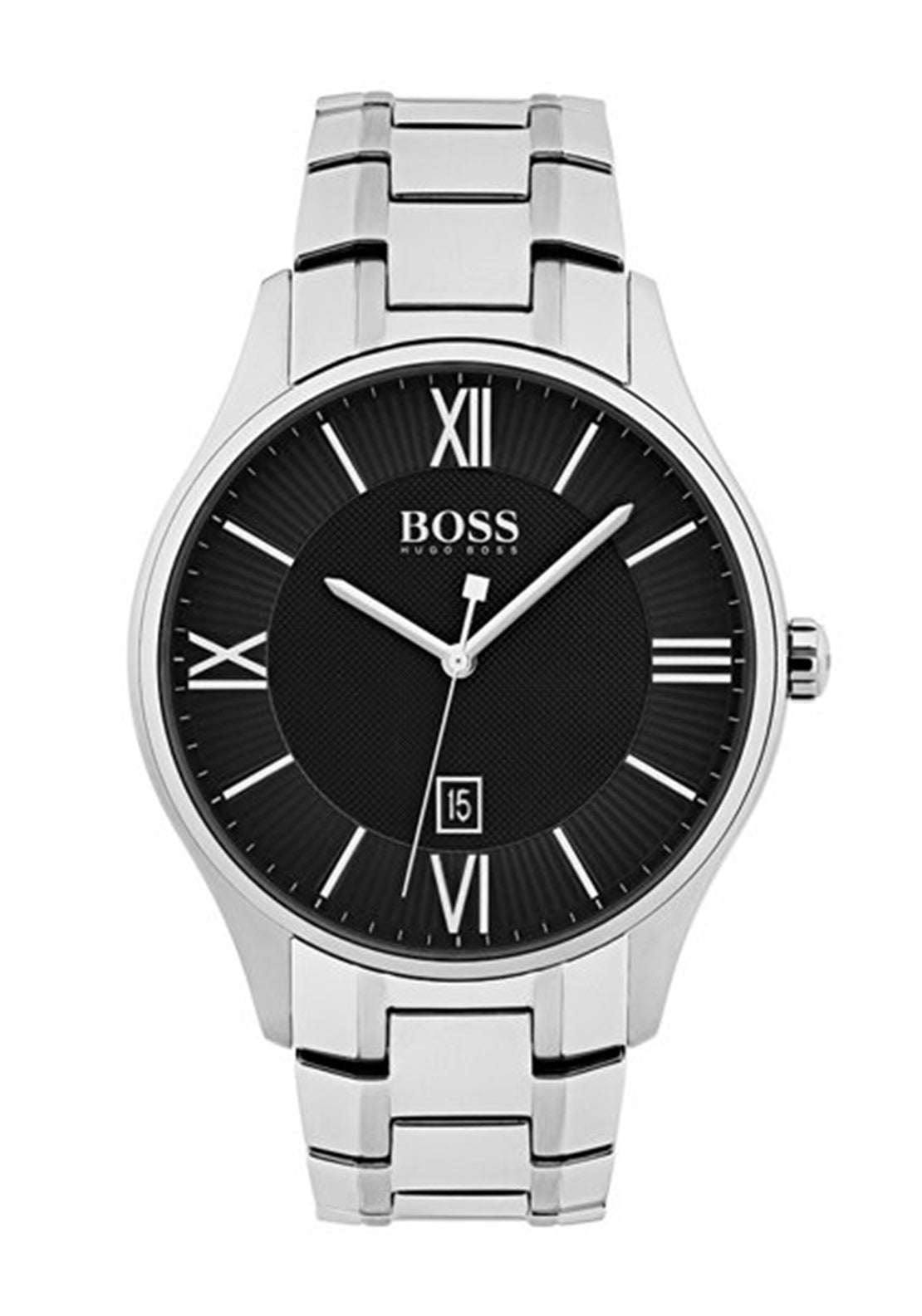 Hugo Boss Black Dial Stainless Steel Watch, Silver - McElhinneys