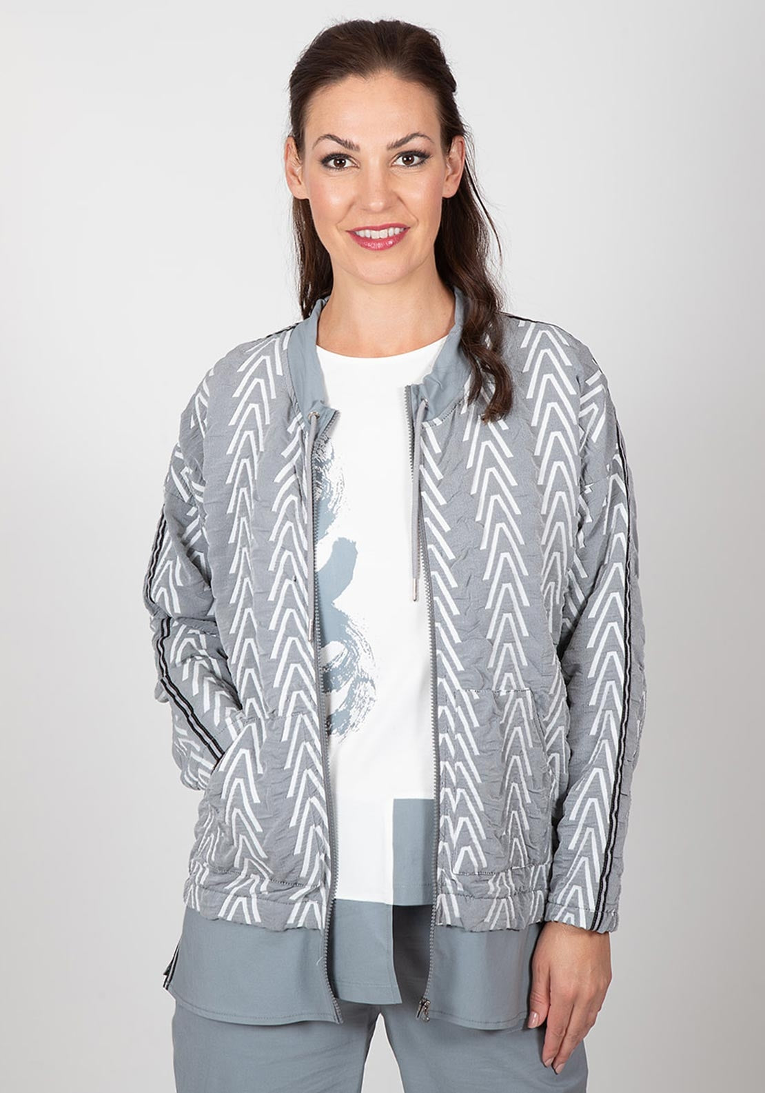 Inco Arrow Print Textured Light Jacket, Grey - McElhinneys