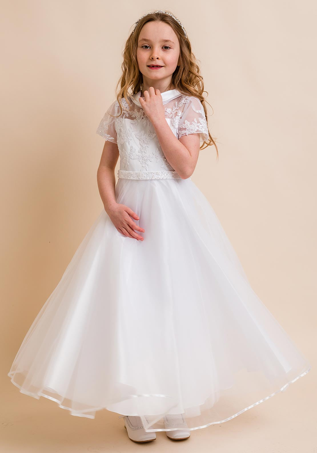 Isabella IS21947 Embroidered Bodice Tulle Communion Dress, White ...