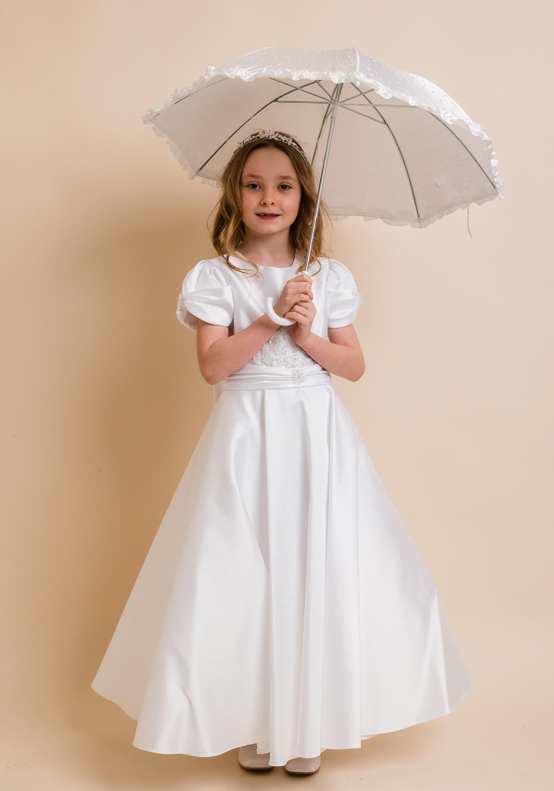 Little People Satin Communion Umbrella, White - McElhinneys