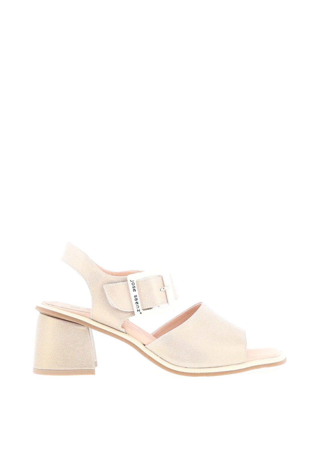 Jose Saenz Shimmer Block Heeled Sandals, Rose Gold - McElhinneys