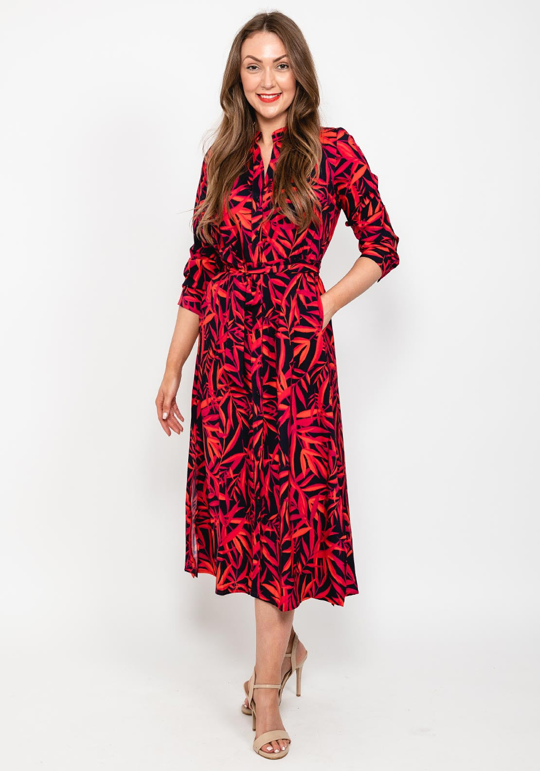 Kate & Pippa Capri Shirt Midi Dress, Black & Red - McElhinneys