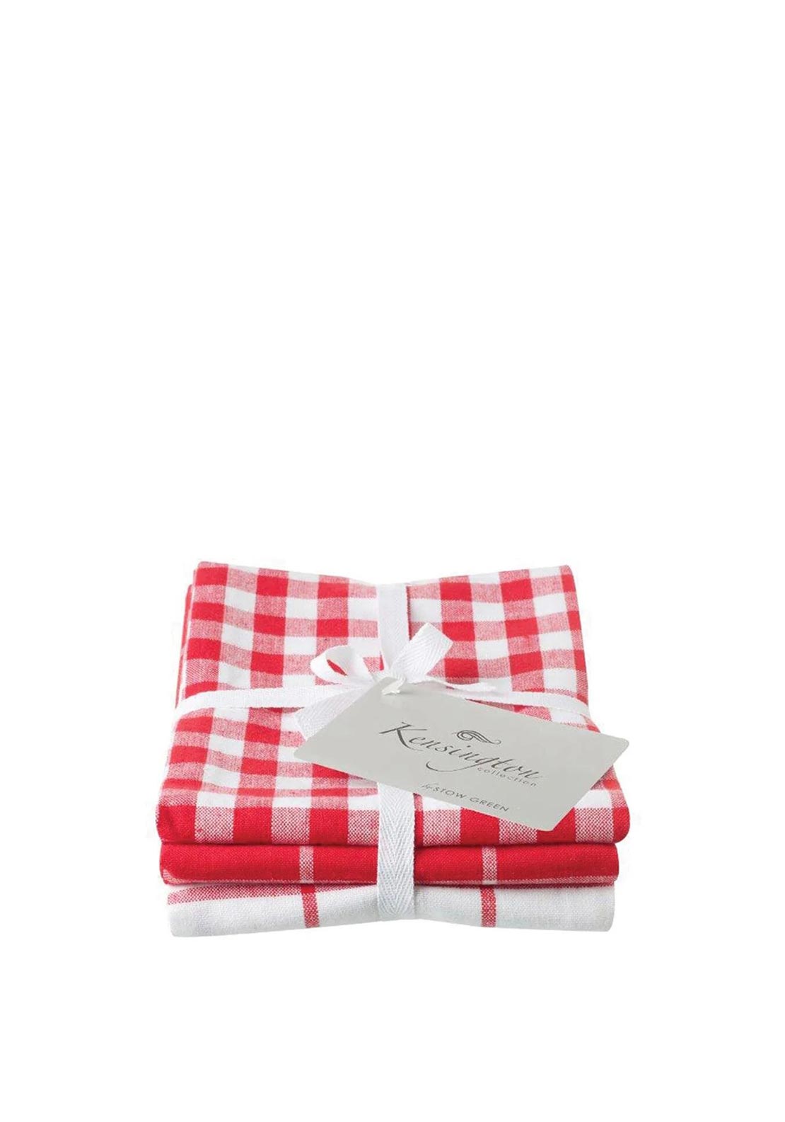 Stow Green Kensington Set of 3 Check Tea Towels, Red - McElhinneys