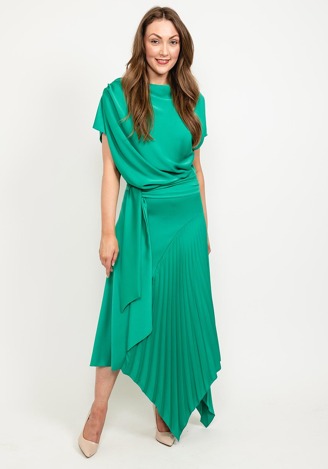 Kevan Jon Mila Pleat Drape Maxi Dress, Emerald - McElhinneys