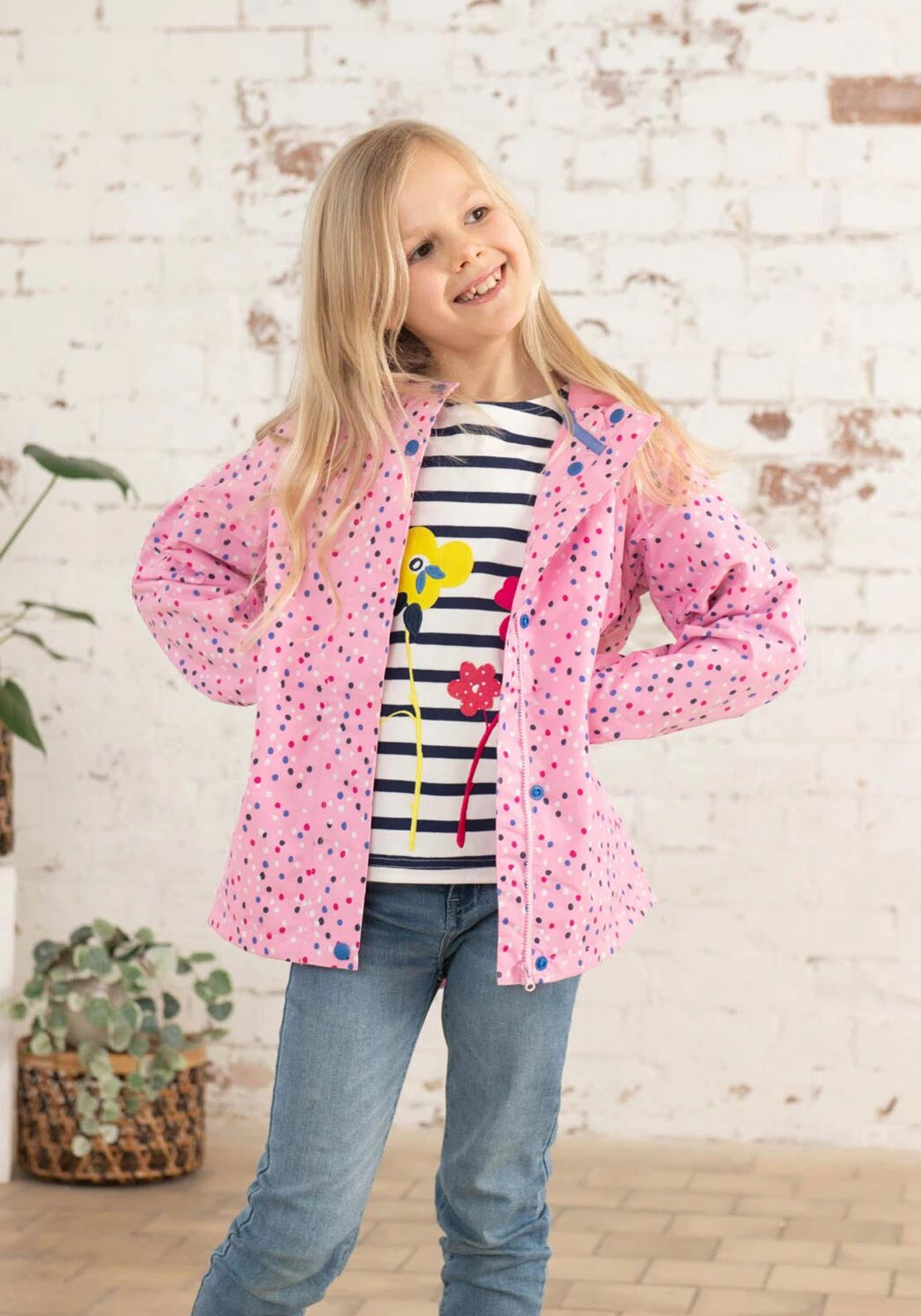 Little Lighthouse Olivia Dot Waterproof Jacket, Pink Multi - McElhinneys
