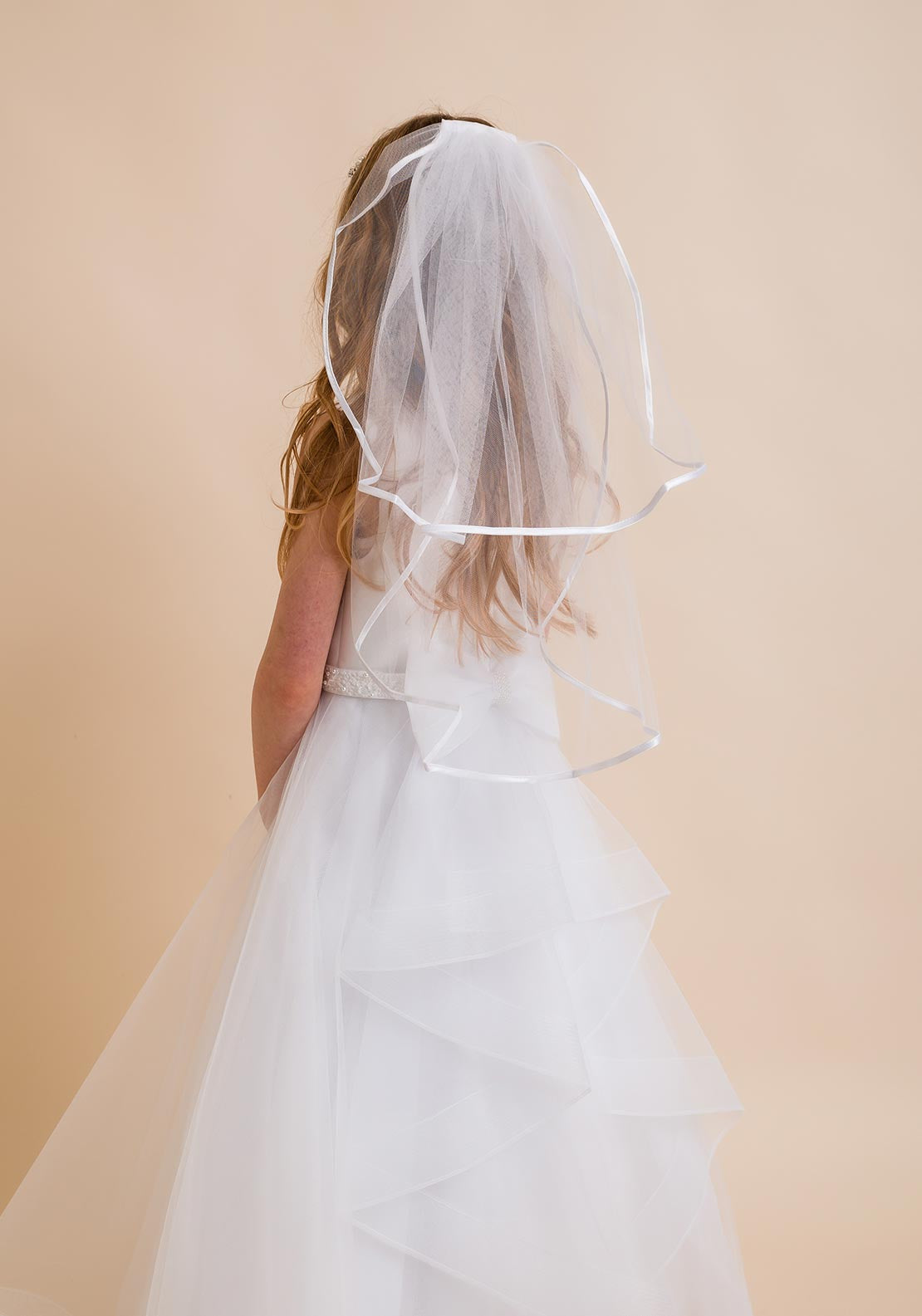 Little People Satin Trim Communion Veil, White - McElhinneys