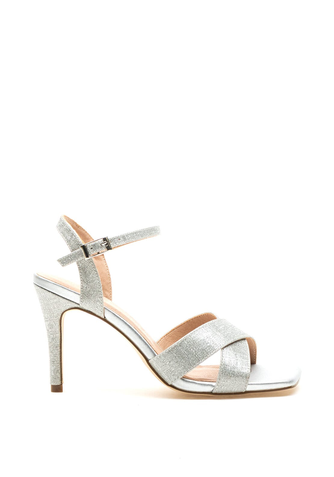 Menbur Shimmer Strappy Heeled Sandals, Silver - McElhinneys