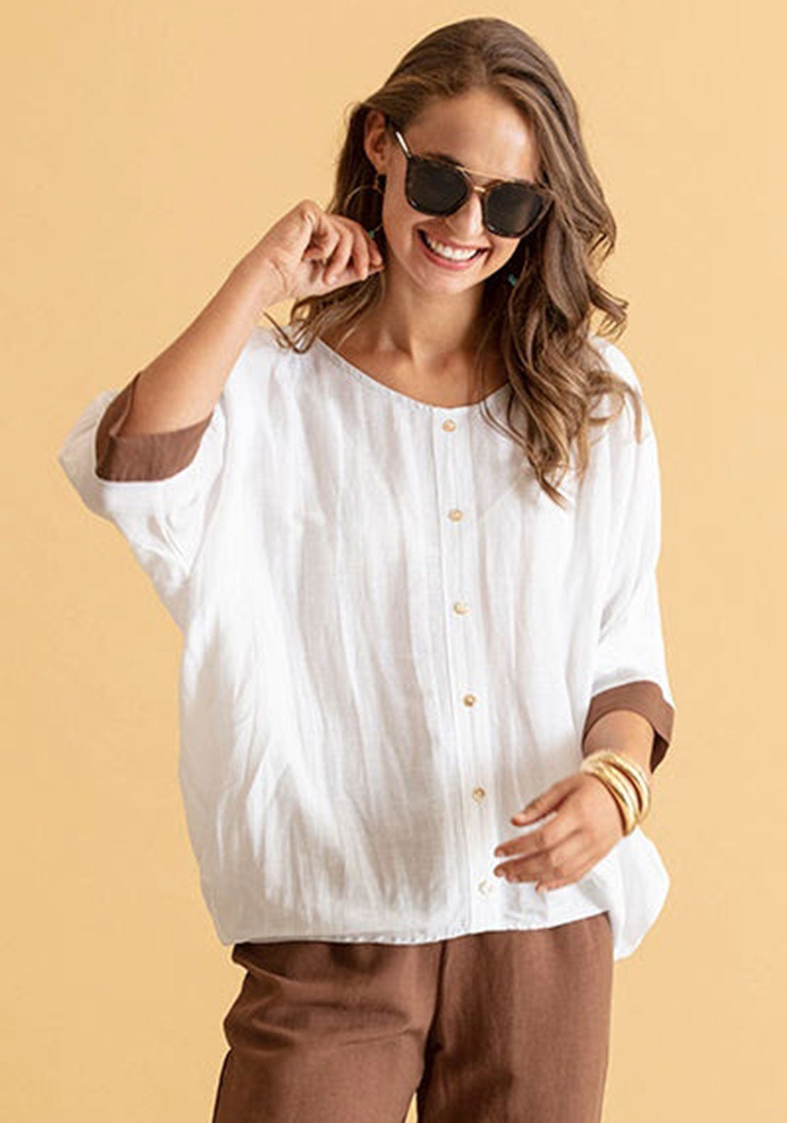 Naya Linen Blend Relaxed Fit Blouse, White - McElhinneys