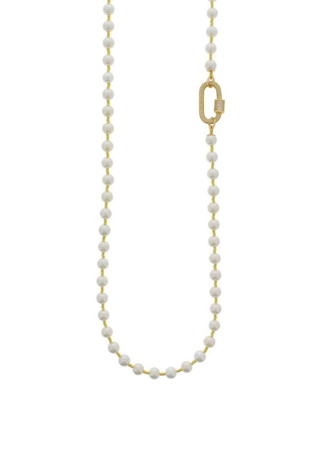 Nour London Pearls with Pave Screw Clasp Necklace, Gold - McElhinneys