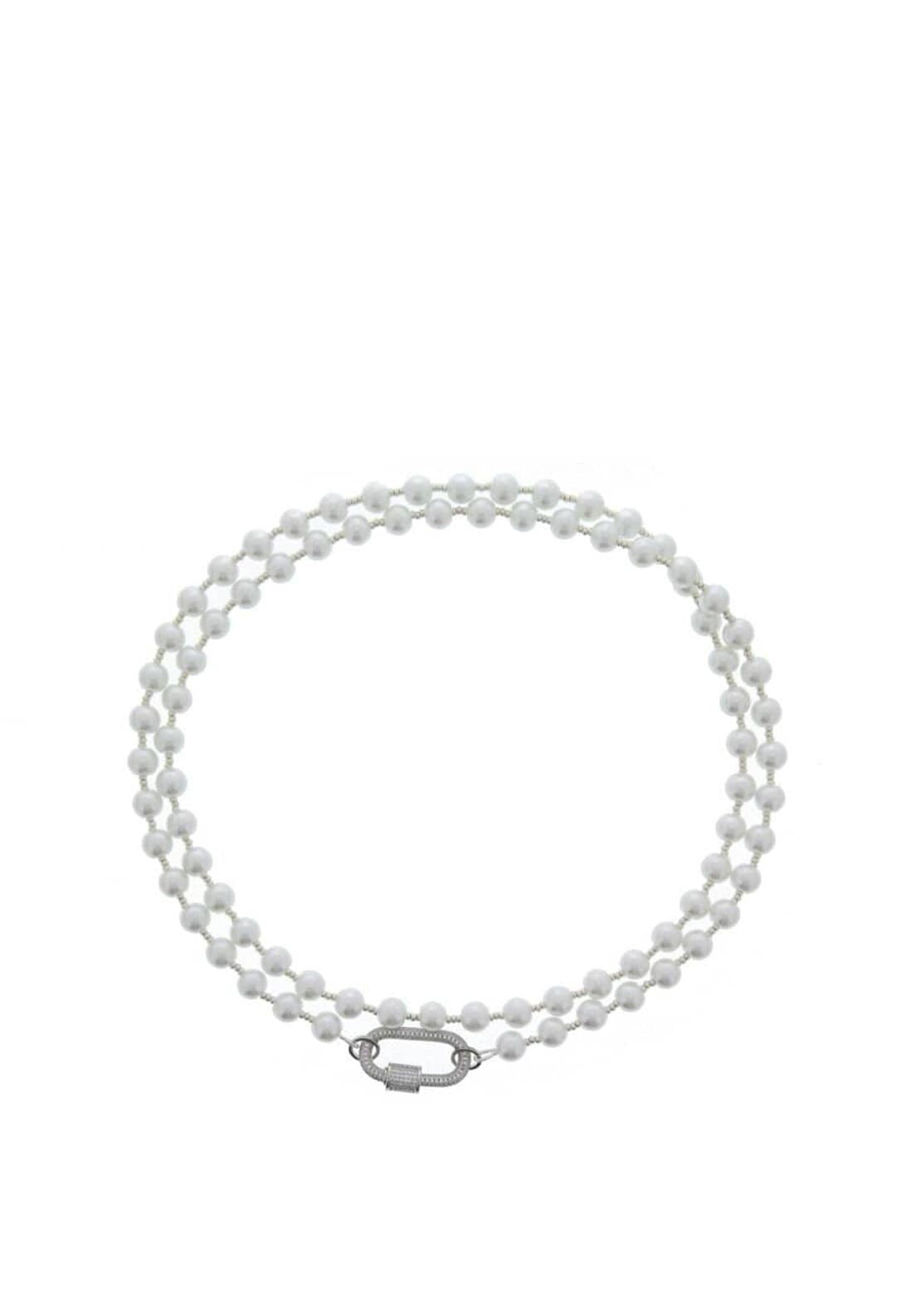 Nour London Pearls with Pave Screw Clasp Necklace, Silver - McElhinneys