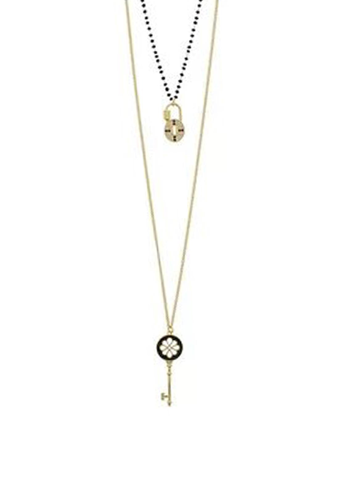 Nour London Beaded Double Layered Necklace, Gold & Black - McElhinneys