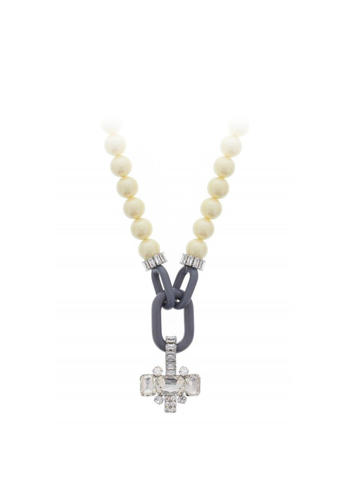 Nour London Pearl Oval Grey Resin Statement Necklace, Silver - McElhinneys