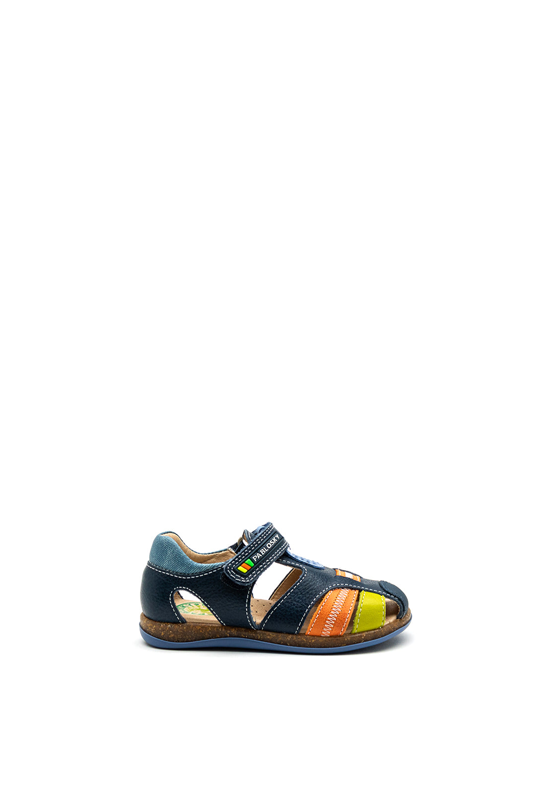Pablosky Boys Closed Toe Leather Sandal, Navy Multi - McElhinneys
