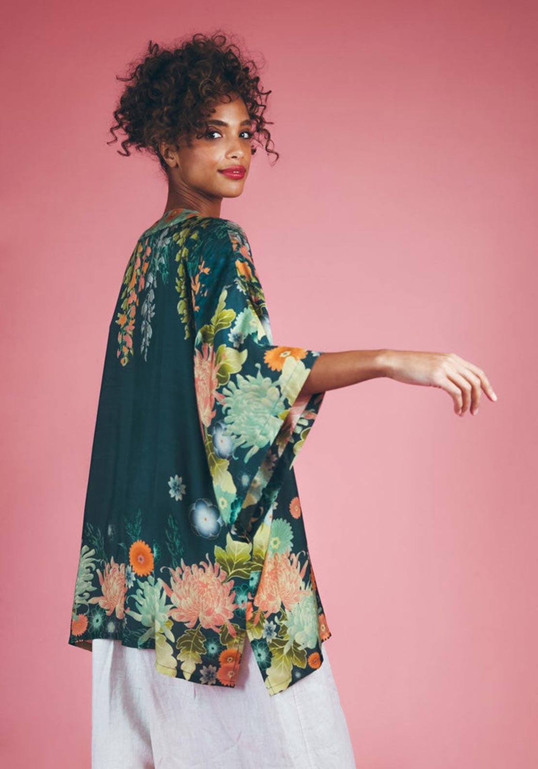 Powder Wisteria Kimono Jacket, Green Multi - McElhinneys