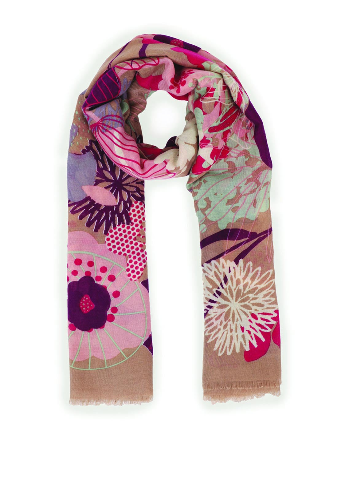 Powder Modern Floral Scarf, Stone - McElhinneys