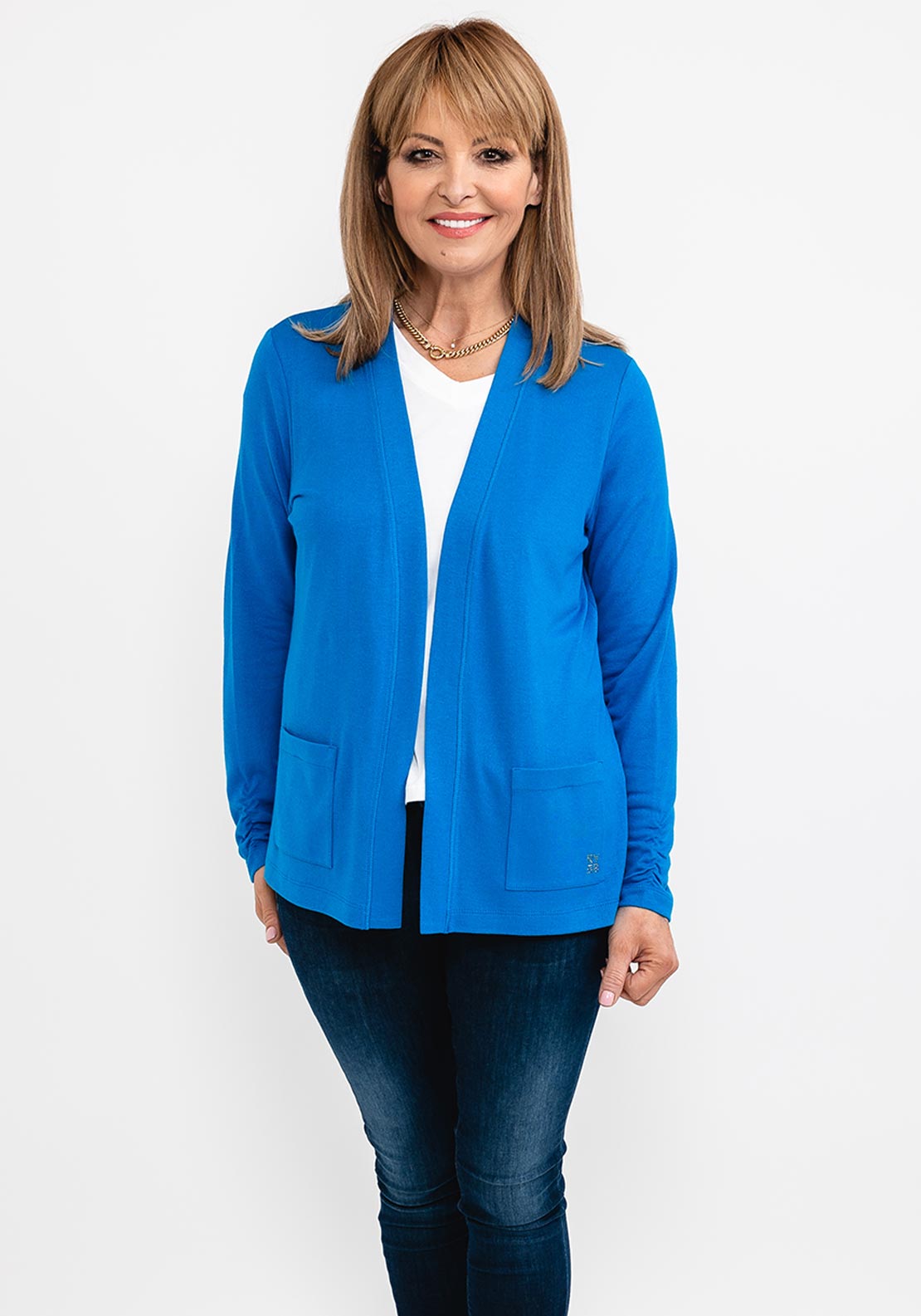 Rabe Fine Short Open Cardigan, Blue - McElhinneys