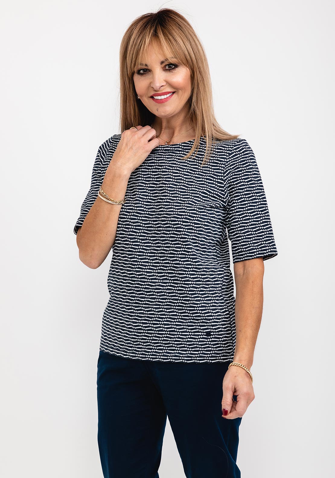Rabe Abstract Line Knit Top, Navy - McElhinneys