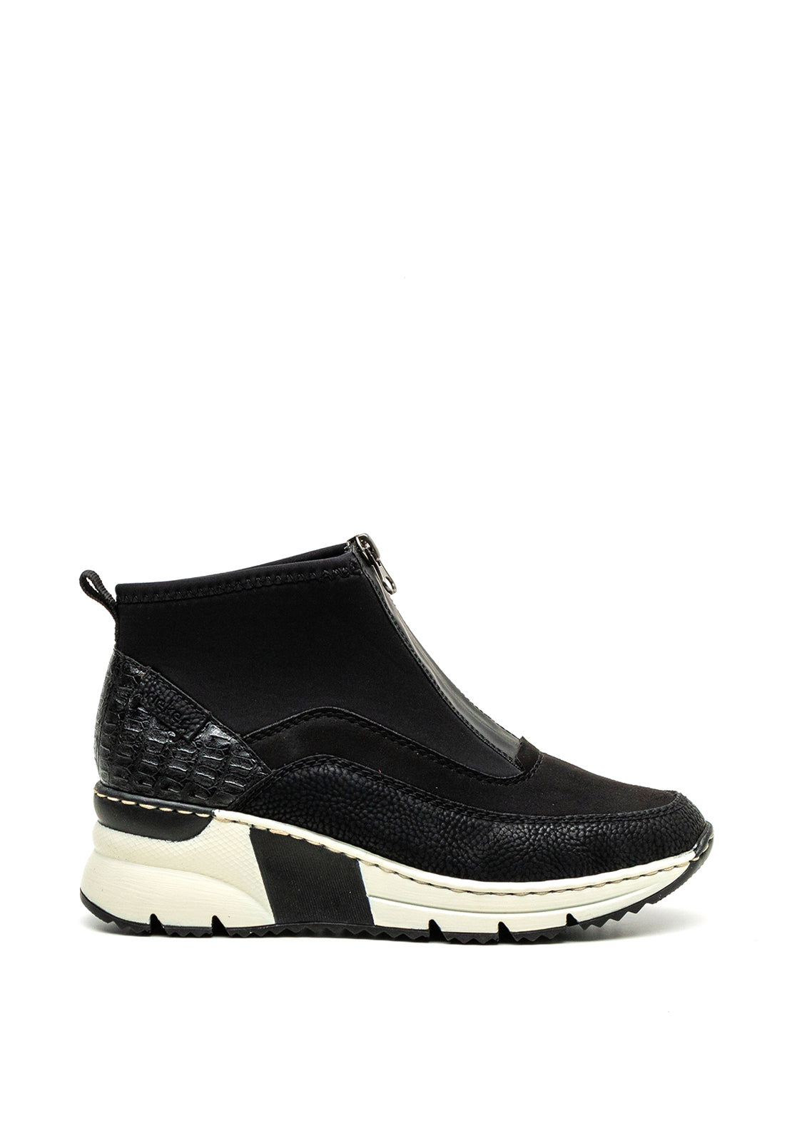 Rieker Womens Wedge Sock Zip Front Trainers, Black - McElhinneys