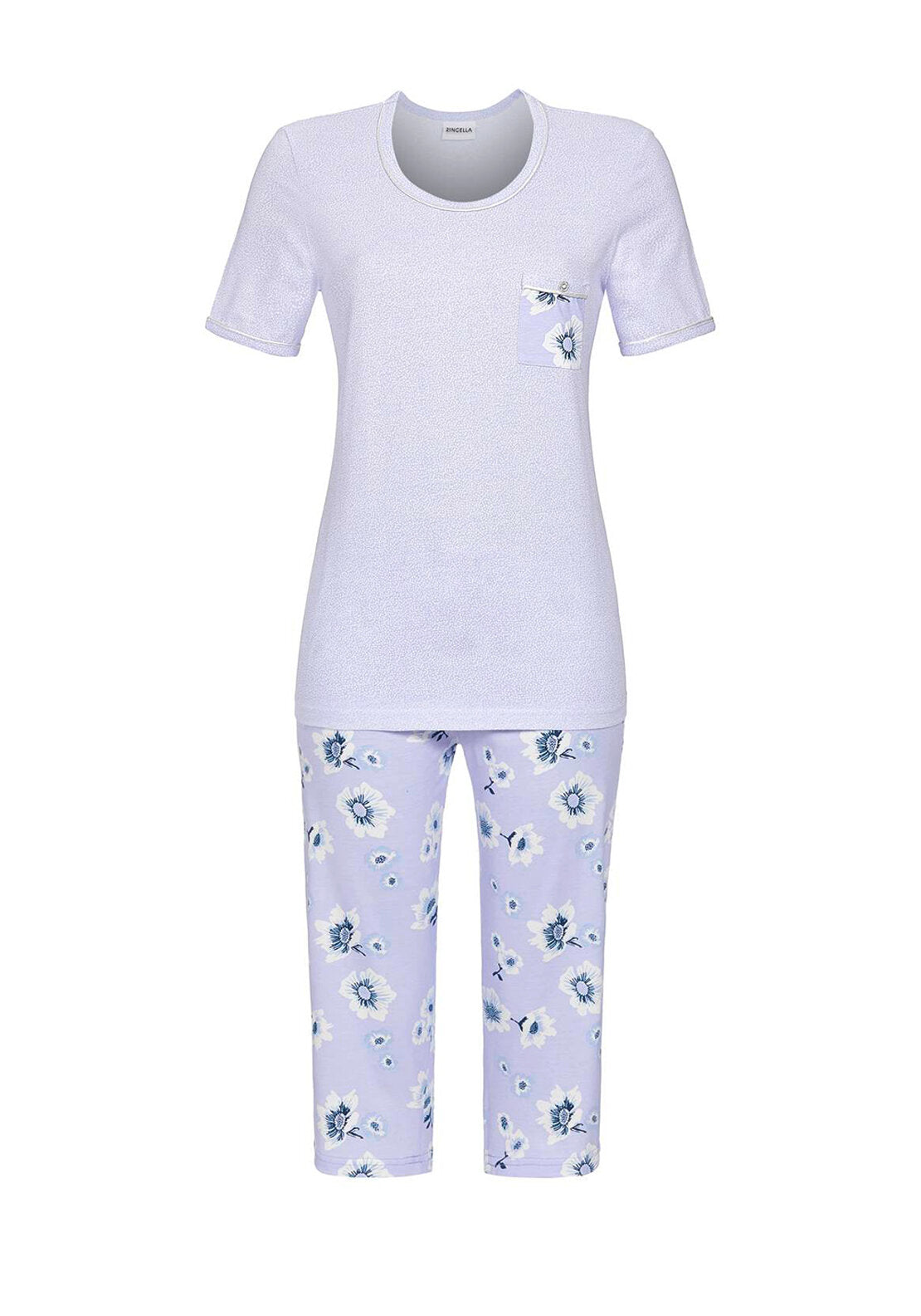Ringella Floral and Print Capri Pyjama Set, Blue - McElhinneys