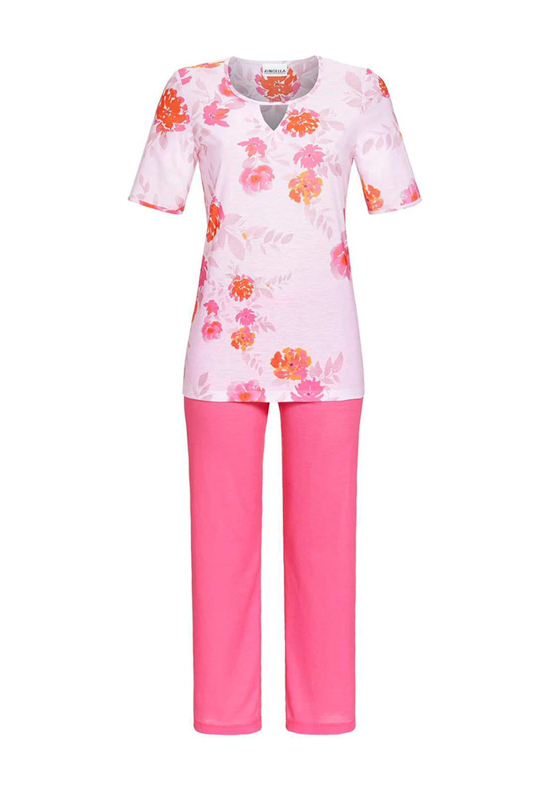 Ringella Floral Keyhole Neck Pyjama Set, Pink - McElhinneys