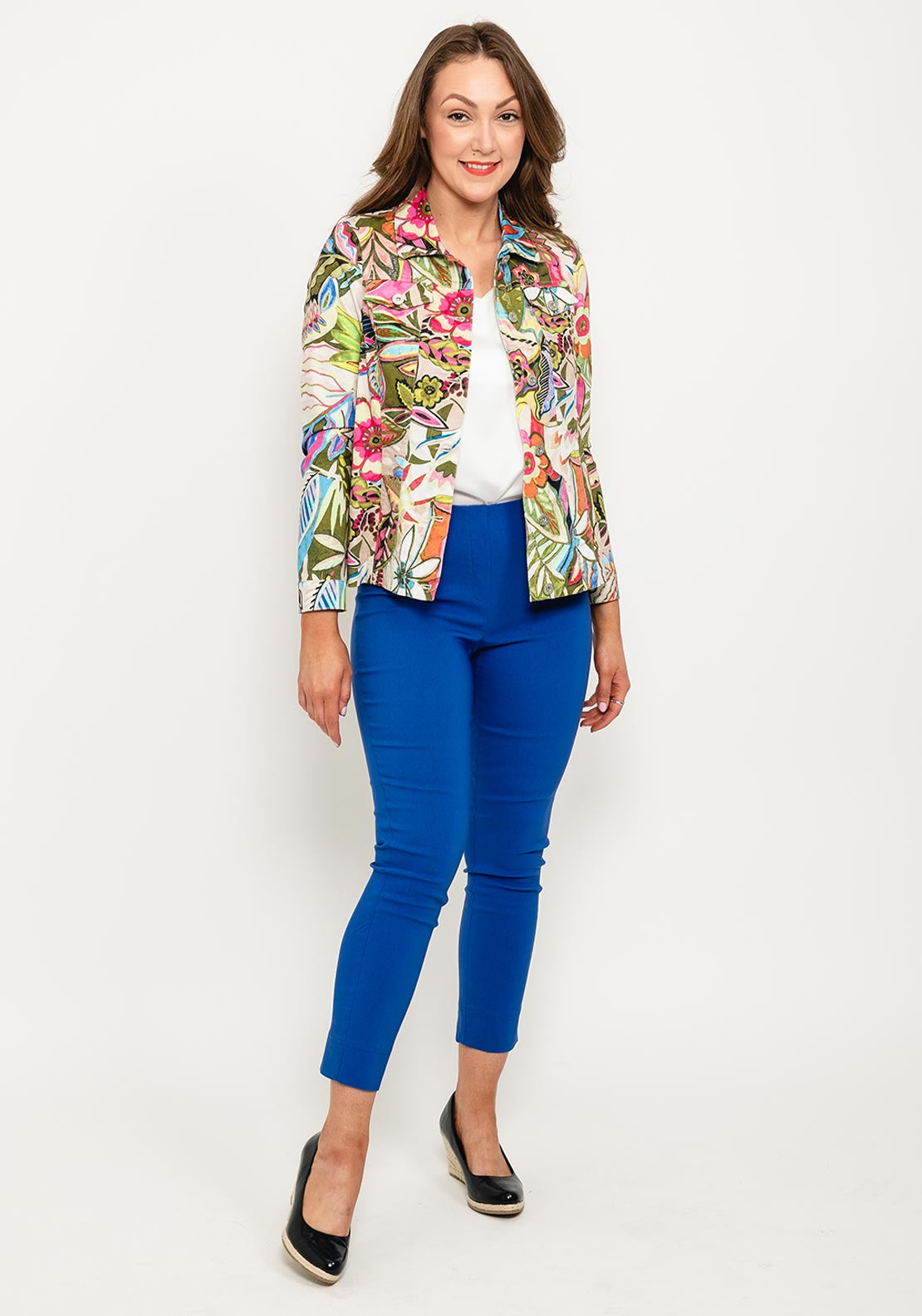 Robell Happy Floral Print Denim Effect Jacket, Multi - McElhinneys