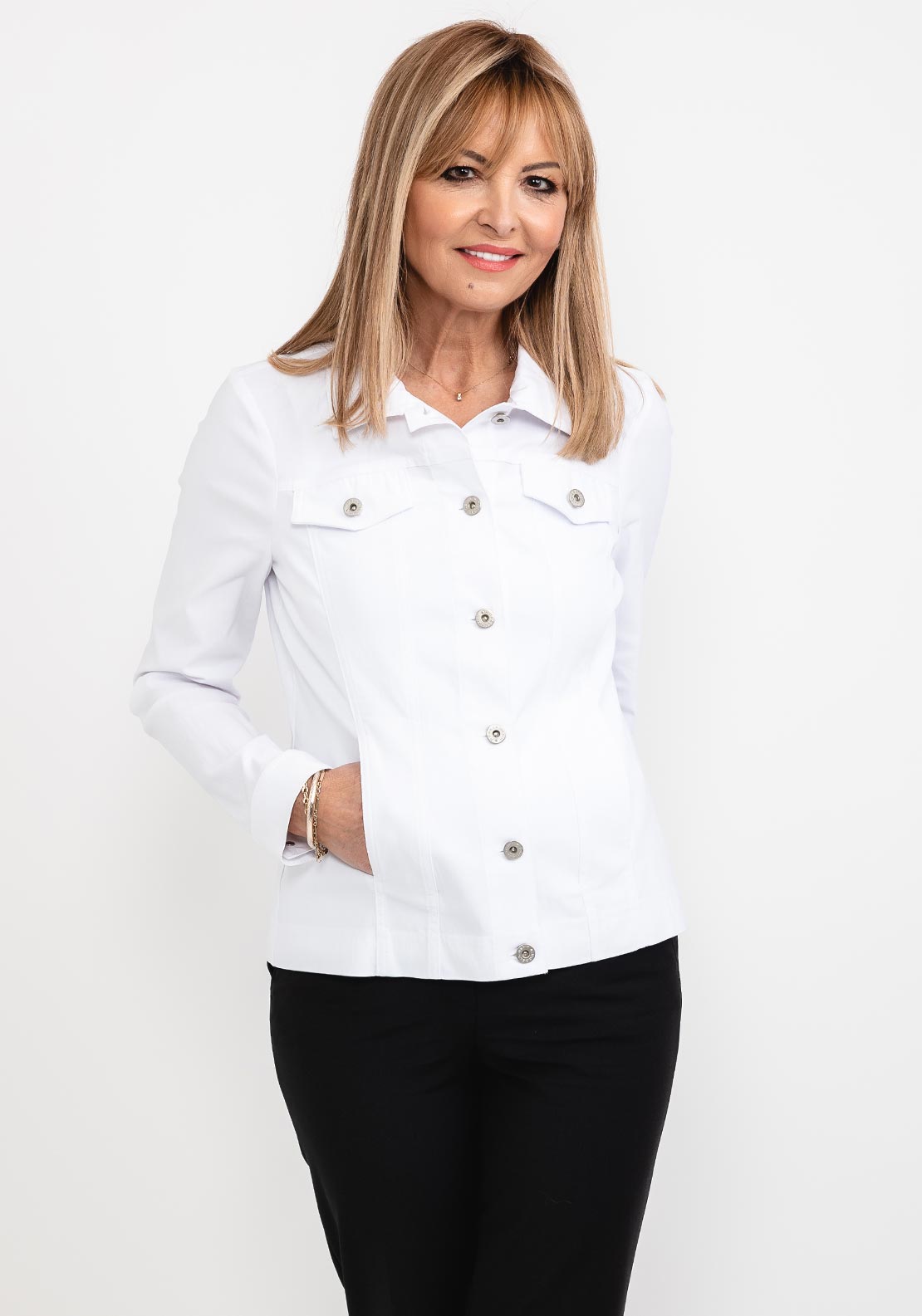 Robell Happy Denim Effect Jacket, White - McElhinneys