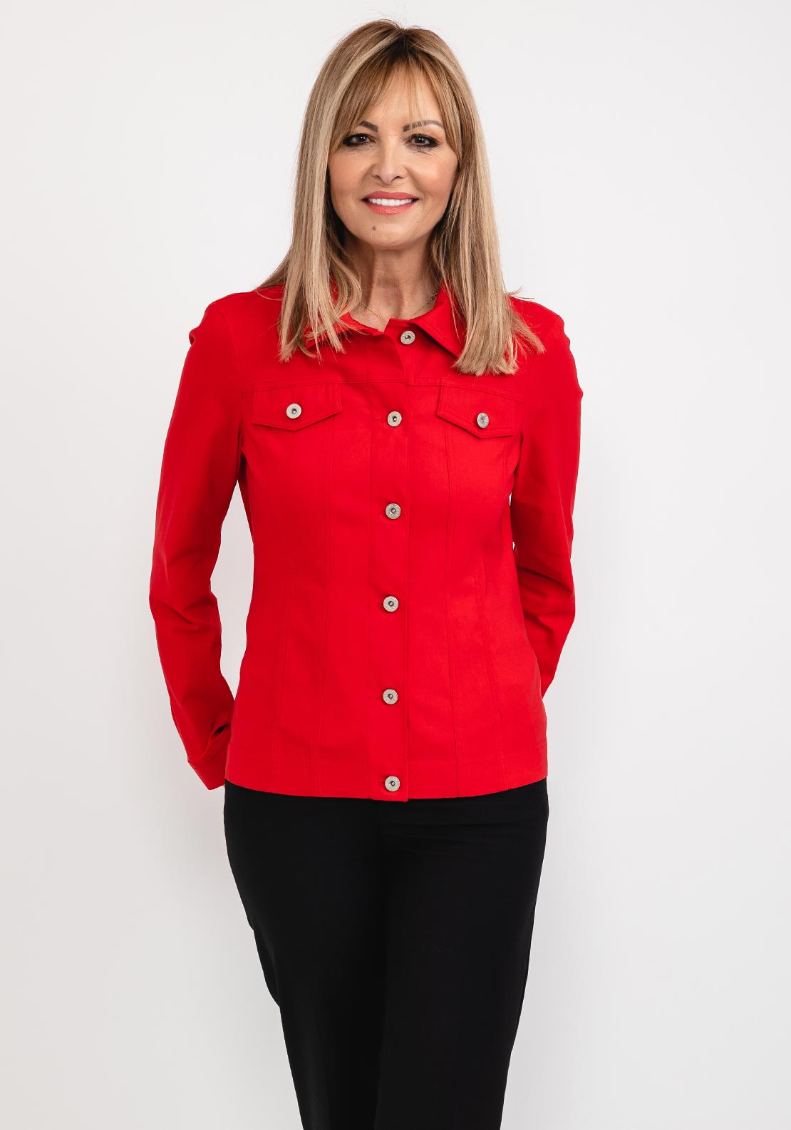 Robell Happy Denim Effect Jacket, Red - McElhinneys