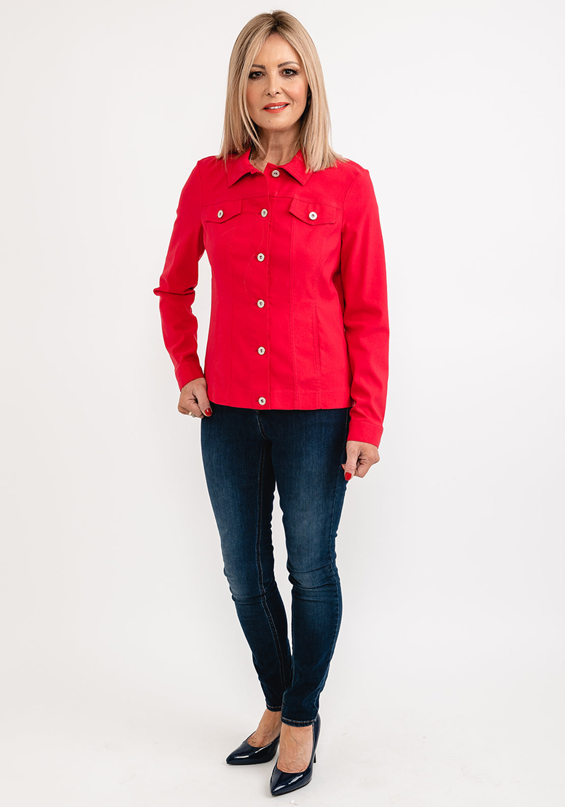Robell Happy Denim Effect Jacket, Rose Red - McElhinneys
