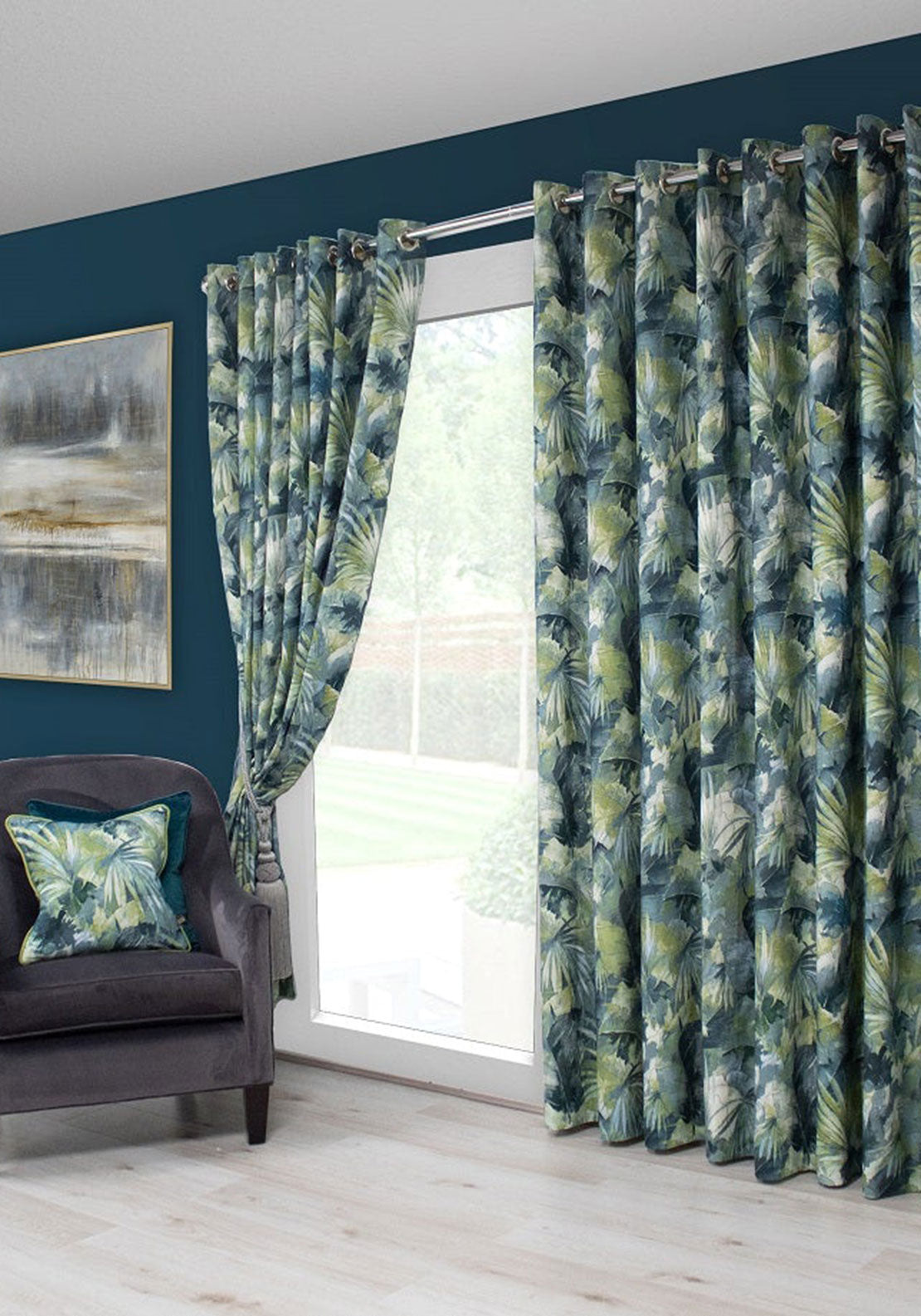 Scatterbox Aria Eyelet 100x90 Curtains Fully Lined, Teal - McElhinneys